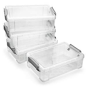 BTSKY 4 Pack Extra Large Capacity Plastic Pencil Box Stackable Translucent Clear Pencil Box Office Supplies Storage Organizer Box for Gel Pens Erasers Tape Pens Pencils Markers etc(Grey)