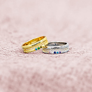 Custom Engraved Name Ring Mothers Ring with 1 2 3 4 5 Birthstones | Mama Ring Personalized Birthstone Rings for Women Mom Ring Mother's Ring | Mother's Day Birthday Gift for Mom Grandmother Grandma