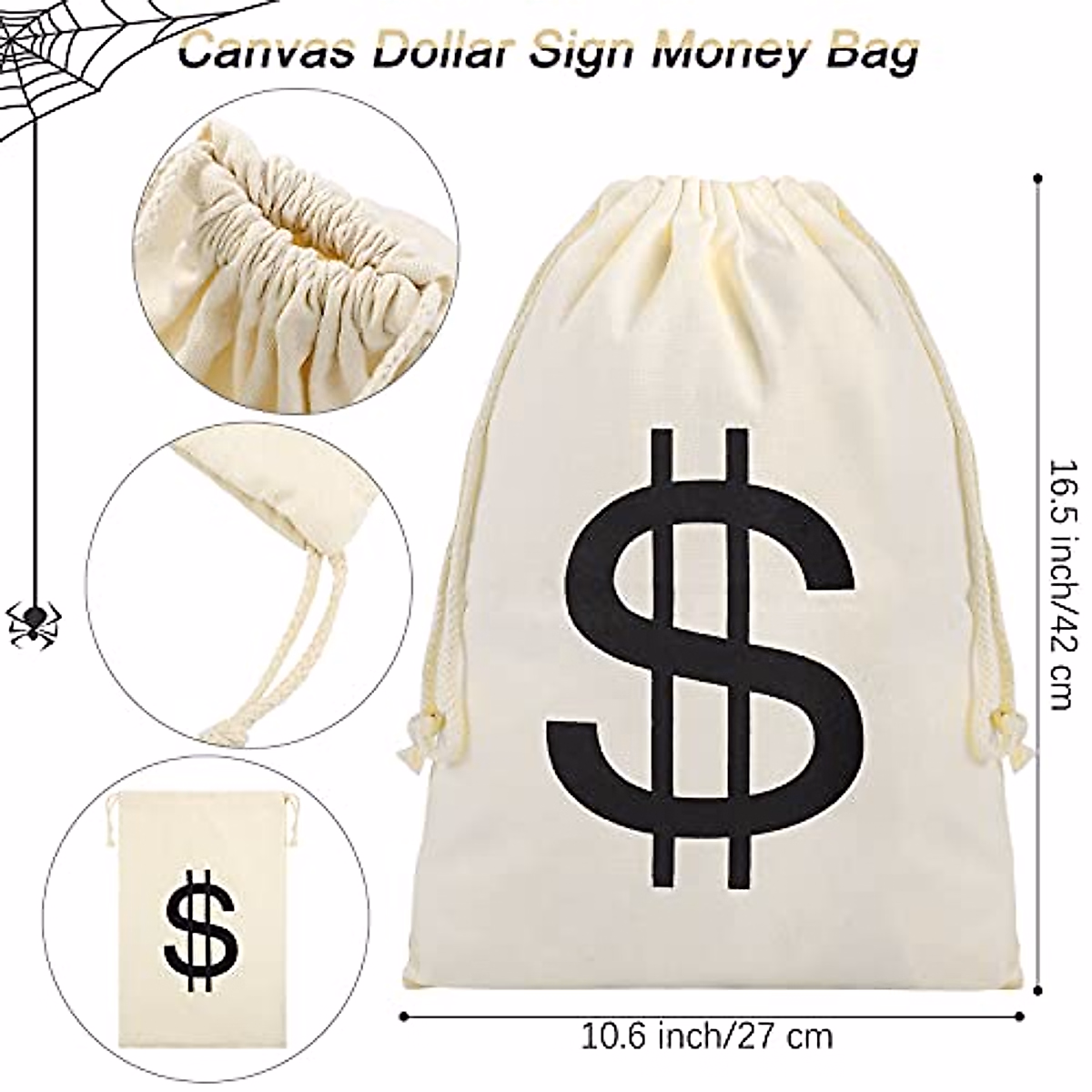 URATOT Adult Halloween Robber Costume Set Prop Money Black Gloves Face Cover White Striped T-Shirt Bags, L