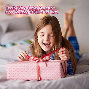 Linen Tooth Pillow,Tooth Fairy Pillow with Pocket Door Hanger Birthday Gift for Kids Tooth Fairy Souvenir for Boys and Girls Tooth Fairy Gift (Pink)