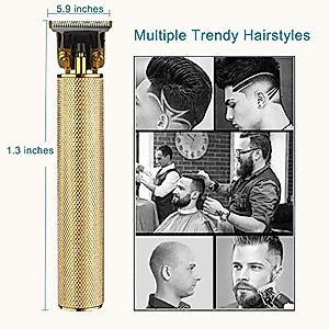 Hair Clippers for Men, Electric Pro Li Outliner Grooming Rechargeable Cordless Close Cutting T-Blade Trimmer for Men 0/1.5/3/6/9 mm Baldheaded Hair Clippers Zero Gapped Detail Beard Shaver (Gold)