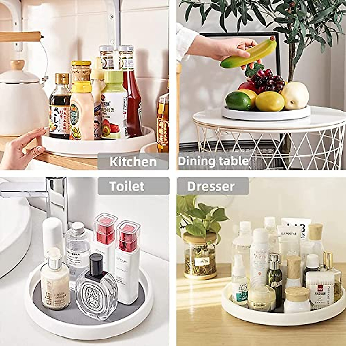Rarapop 3 Pack Non Skid Lazy Susan Turntable Display Stand, 12-Inch Rotating Spice Rack Spinning Organizer for Cabinet, Pantry, Refrigerator, Countertop