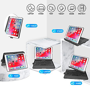 iPad Keyboard Case for iPad 6th Gen 2018, iPad 5th Gen 2017, iPad Pro 9.7, iPad Air 2, iPad Air 1, 360 Screen Rotation 7 Colors Backlight iPad Case with Keyboard - Black