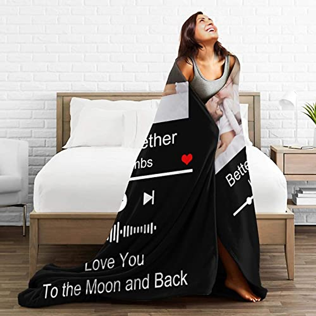 SIMIEEK Custom Blanket Personalized Photos Text Collage with Spotif Customized Picture Throws Blankets for Couple Lover Adults Family Birthday, 30x40 Inches