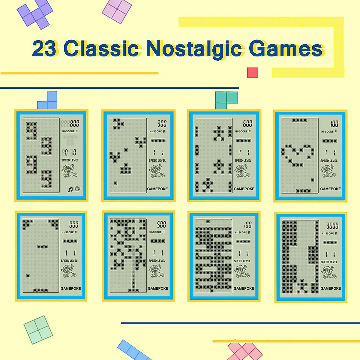 JIDAFANG-US 2 Pcs Brick Game Console Large Screen Handheld Games Electronic Games Build in 23 Classic Game for Kids Adults(Random Color)