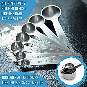 Stainless Steel Measuring Cups and Spoons Set of 16-7 Cup & 7 Spoon + Conversion Chart & Leveler - Kitchen Measuring Spoons and Cups - Dry Measure Cups Stainless Steel & Baking Metal Measuring Cups