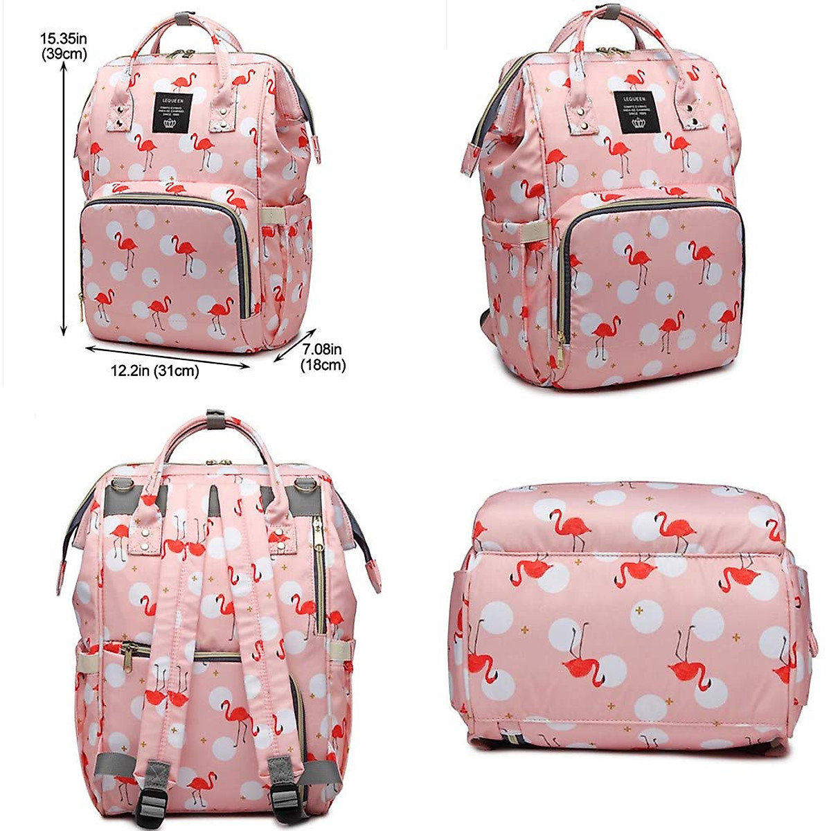 Flamingo Multi-Function Diaper Bag for Baby Care Wide Open Nappy Bags Handbags Royal Blue