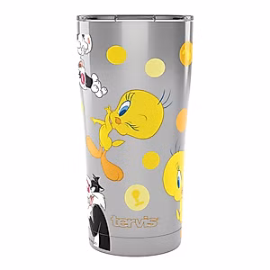 Tervis Warner Brothers Tweety 80th Anniversary Triple Walled Insulated Tumbler Travel Cup Keeps Drinks Cold & Hot, 20oz Legacy, Stainless Steel, 1 Count (Pack of 1)