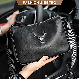 Men's Genuine Leather Satchel Bag Business Work Crossbody Bags Casual Small Shoulder Bag with Adjustable Straps (Black)