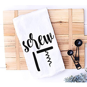 Handmade Funny Kitchen Towel - 100% Cotton Funny Corkscrew Hand Bar Towels for Wine Lovers - 28x28 Inch Perfect for Hostess Housewarming Christmas Mother’s Day Birthday Gift (Screw It)