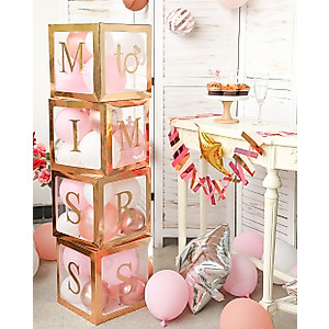 Fonder Mols 4pcs Rose Gold Transparent Balloon Boxes with MISS TO MRS Letters for Wedding Bridal Shower Engagement Cake Smash Backdrop(No Balloons)