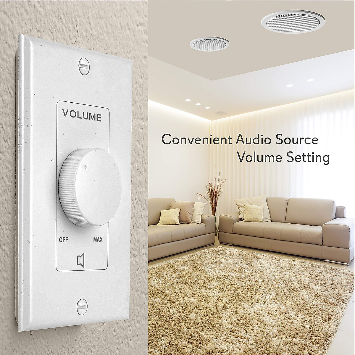 Pyle Home Wall Mount Volume Control Knob- Flush In-Wall Plate,Rotary Style Adjustment, 20-20kHz Freq. Response,Companion for Hi-Fi, Four-Pair Speaker Selector w/ Audio&Video Compatibility,White- PVC1