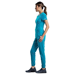 Cherokee Women's V Neck Scrubs Top with Shirttail Hem WW601, XXS, Teal Blue