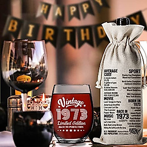 50th Birthday Gifts for Women Men -50 Year Old Birthday Decoration Gift -50th Anniversary Party Supplies -15 Oz 1 Stemless Wine Glass And 1 Wine Bag