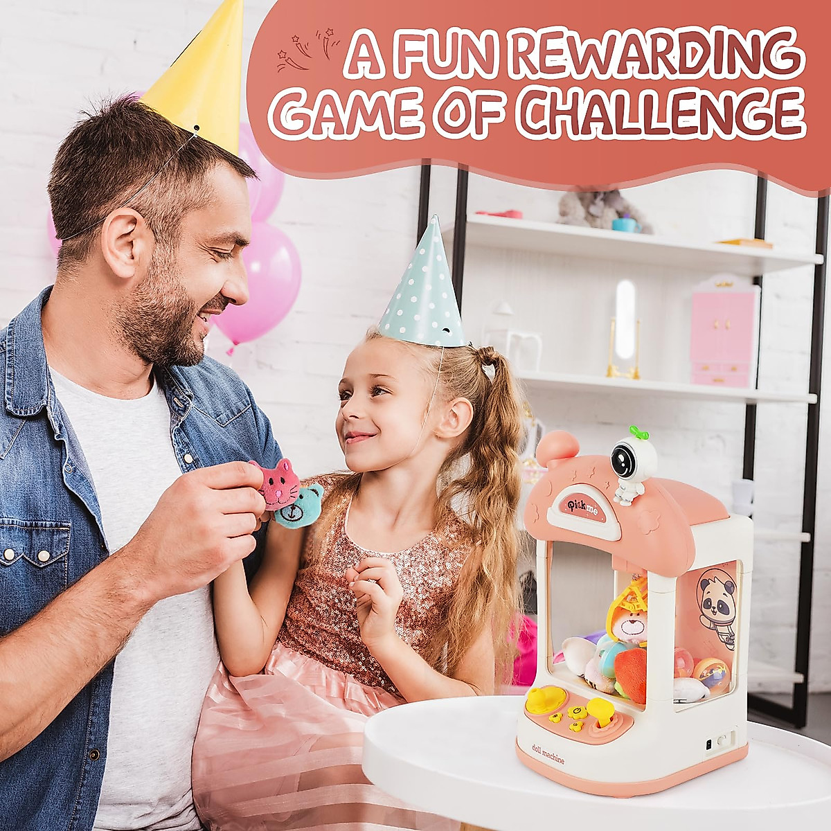 Dulsaera Claw Machine Kids, Mini Candy Machine Vending Arcade Game Toys Girls 3 4 5 6 7 Year Old, Grabber Prize Dispenser Toy w/ 35 Plush Toys Perfect Christmas & Birthday Gifts Ages 8-12 Pink