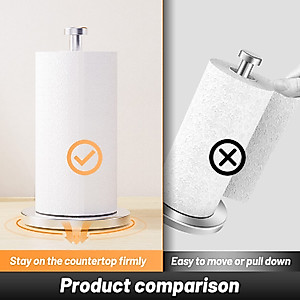 VEHHE Paper Towel Holder Countertop, Standing Paper Towel Roll Holder for Kitchen Bathroom, with Weighted Base Suction Cups for One-Handed Operation (Silver)