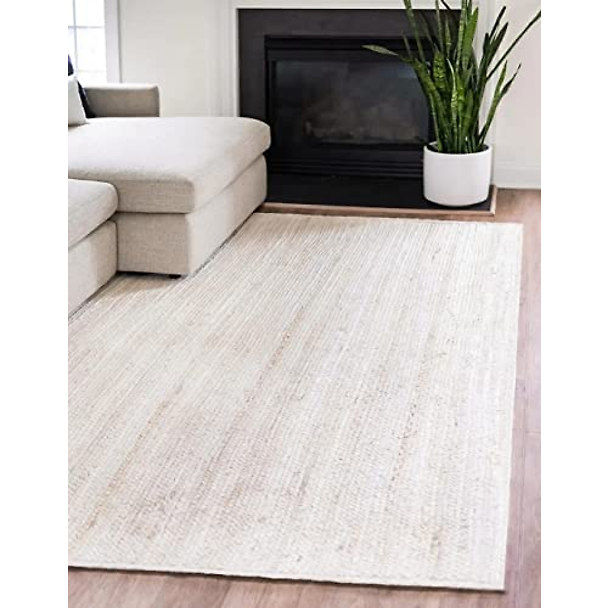 Avgari Creation RUG Jute Natural Hand Braided Rug Rectangle White Handmade Natural Fiber Area Carpet Kitchen, Hallway Rugs For Living-90x150 CM