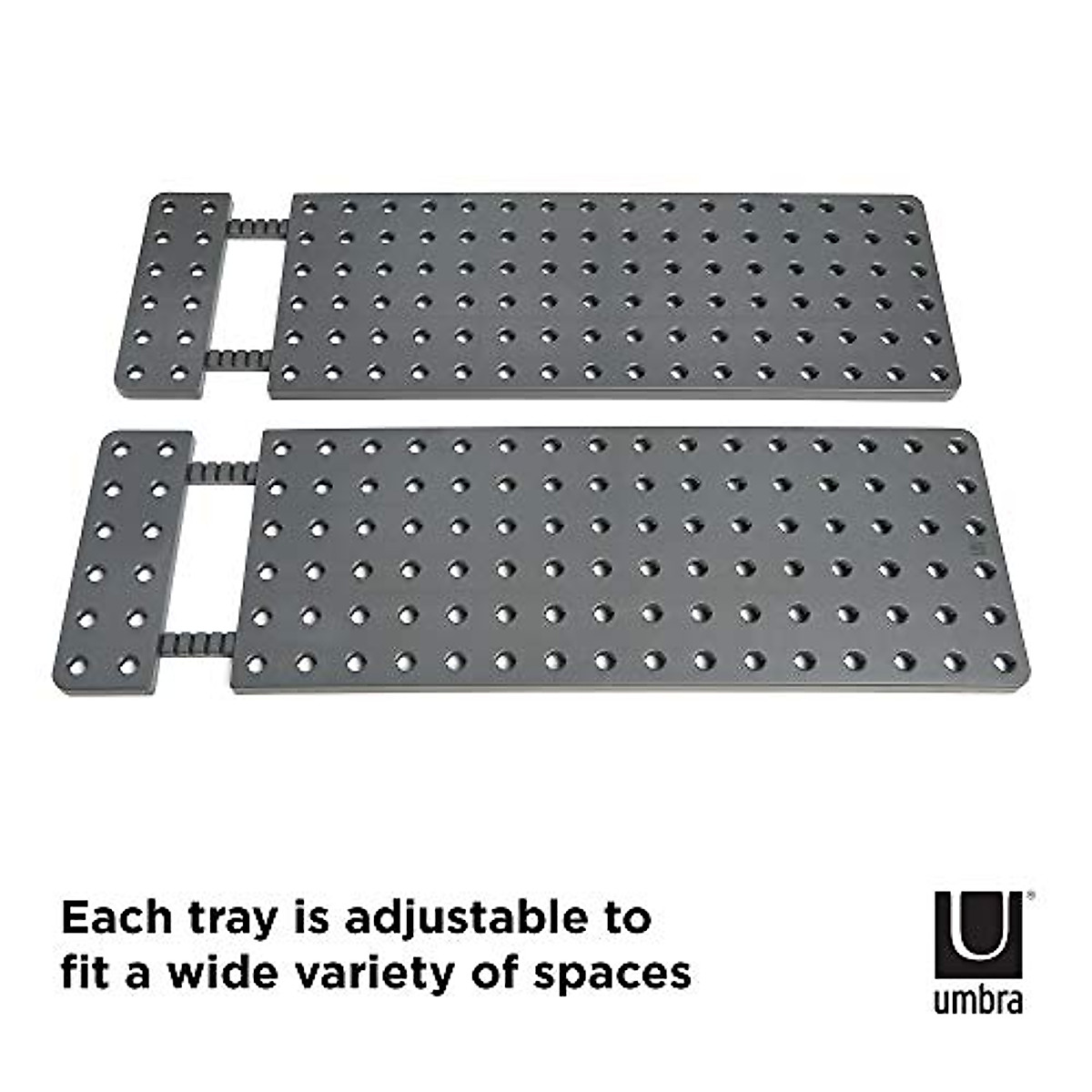 Umbra Peggy Kitchen Cupboard, Shelf and Drawer Organizer Tray - Adjustable Storage System For Food Containers, Cookware, Serveware, Utensils and More (Set of 2)