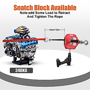 Lonsge Portable Drill Winch of 1000 Lbs, Red Handheld Drill Winch with 40 Foot Synthetic Rope, Rotate The Hook 360 Degrees, for Lifting & Dragging(Red)