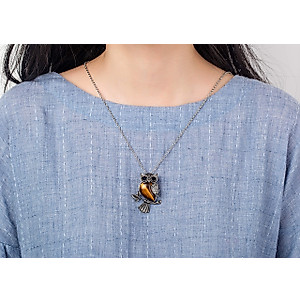 Softones Owl Necklace Healing Crystals Necklace for Women Men Reiki Spiritual Energy Gemstone Necklace Lava Owl Bracelet Set Gifts for Women with Gift Box