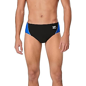 Speedo Men's Swimsuit Brief Endurance+ Splice Team Colors Black/Blue Spark, 38