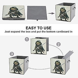 DuduYH Cute Frog Cube Storage Bins Frog Illustration Art Storage Cubes Foldable Decorative Fabric Storage Baskets Home Organizers with Handles for Shelves,Closet, 10.6 X 10.6 Inch