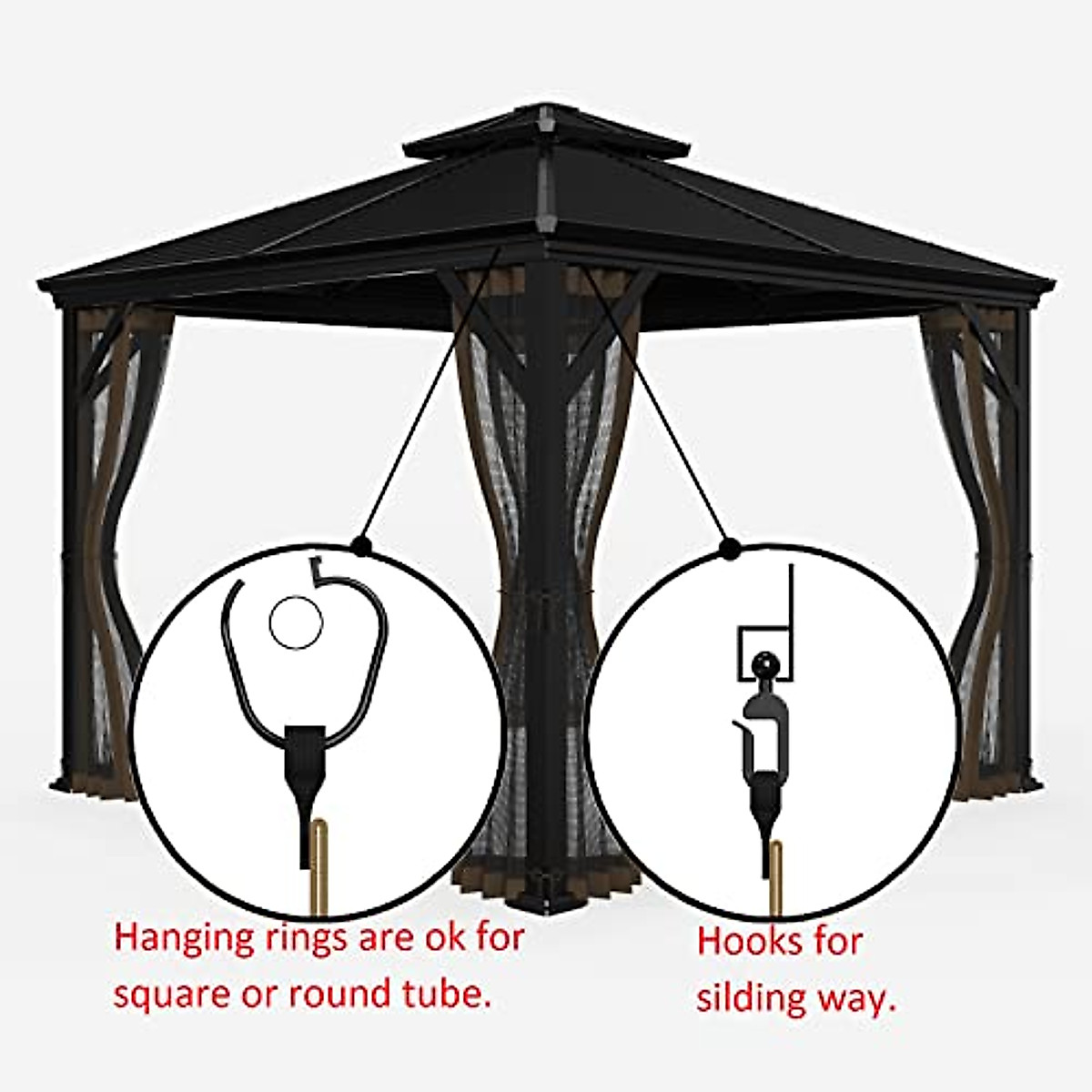 12-ft x 12-ft Gazebo Netting Replacement,Universal 4-Panel Mosquito Netting for Gazebo with Zippers(Only Netting)-Brown