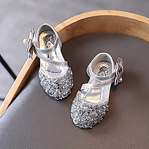 Lykmera Princess Shoes Infant Crystal Bowknot Girls Kids Single Pearl Bling Sandals Shoes Baby Girls Dancing Sandals Shoes (Silver, 11-11.5 Years Big Kids)
