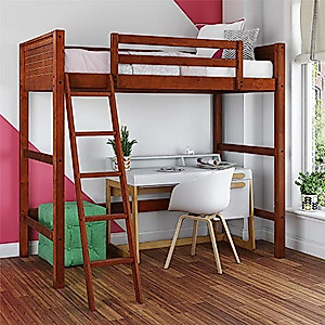 DHP Moon Bay Kids Wooden Loft Bed with Ladder, Twin, Walnut