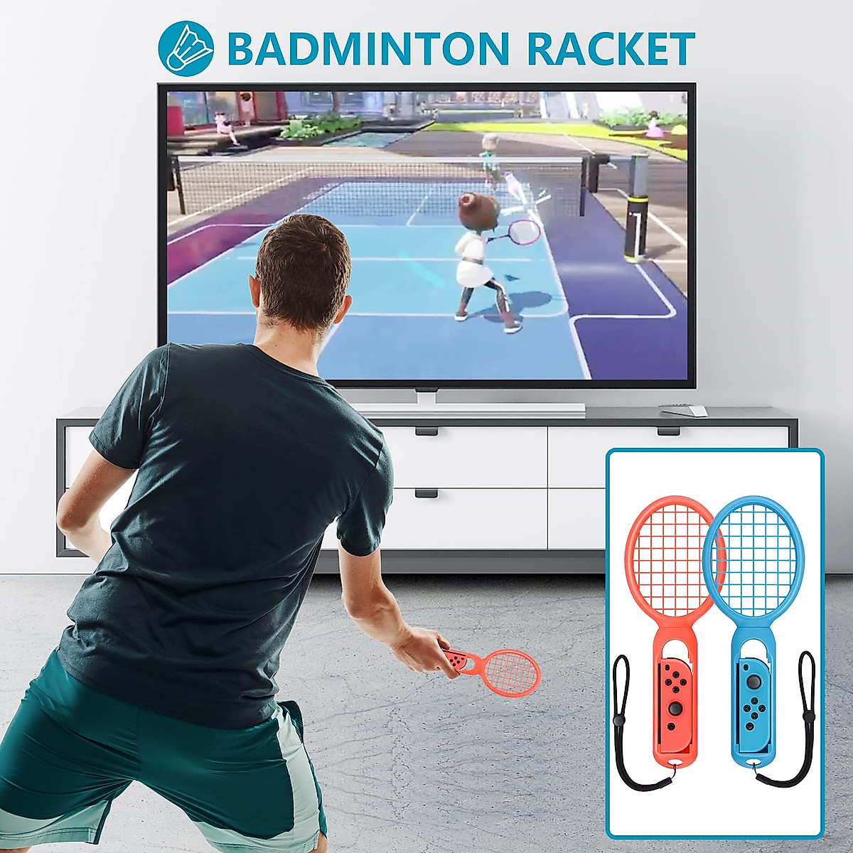 2022 Nintendo Switch Sports Accessories Bundle, 10 in 1 Family Sports Game Accessories Kit for Switch OLED, Joycon Grip for Hand Strap & Leg Strap,Chambara,Bowling Grip and Tennis/Badminton Rackets