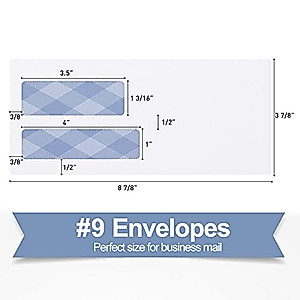 500 #9 Double Window Security Envelopes, PANDRI NO.9 Self Seal Envelopes Designed for Invoices and QuickBooks, Business Statements & Documents -Number 9 Size 3 7/8 Inch X 8 7/8 Inch - 24 LB