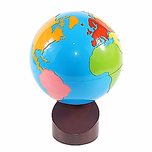 Gudong Montessori Geography Materials Globe of World Parts/ Continents Preschool Early Educational Equipment Kids Culture Learning Toys Know World Globe (Yellow)