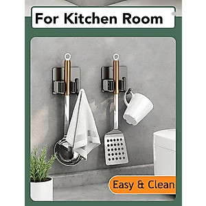 Generic 2 Pack Mop Holder Wall Mount Stainless Steel with Hook, Screw Drilling or Self Adhensive Broom Holder, Storage Rack for Closet Laundry Garage Garden Tool Origanizer, Orange