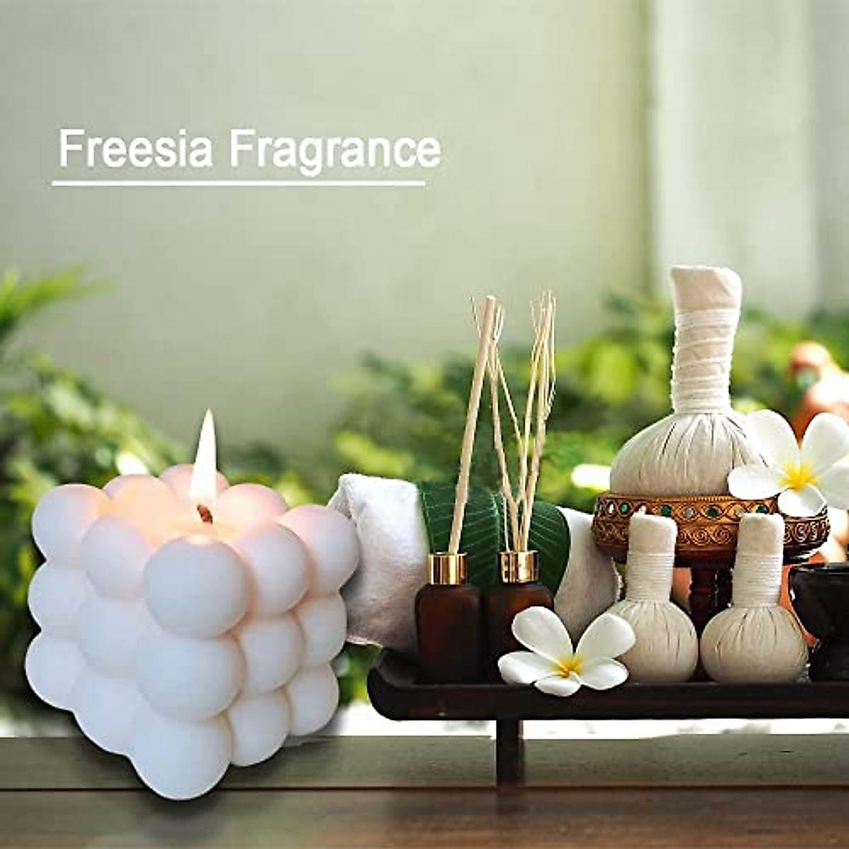 Bubble Candle Soy Wax Scented Candle Home Decor Candle Bubble Cube Candle Cube Shaped Candles Decorative Candle for Bedroom Wedding Room Decor Aesthetic Freesia and Bluebell Fragrance (White Blue)