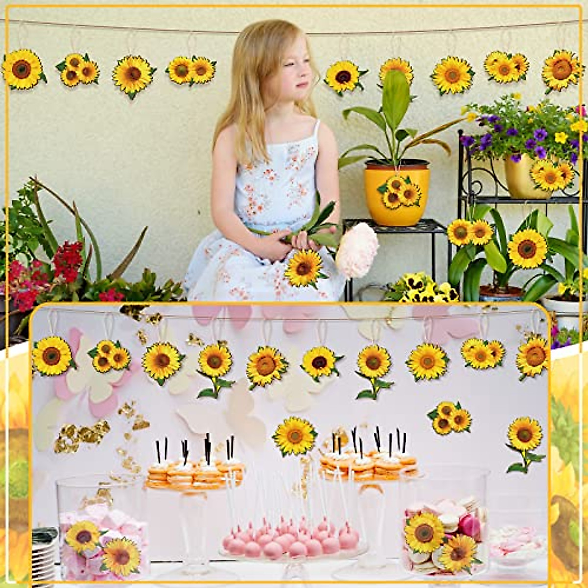 40 Pieces Spring Summer Ornaments Butterfly Sunflower Wood Ornaments Sunflower Butterfly Wooden Hanging Tree Ornaments for Spring Summer Decoration DIY Craft Christmas Party Home (Sunflower)