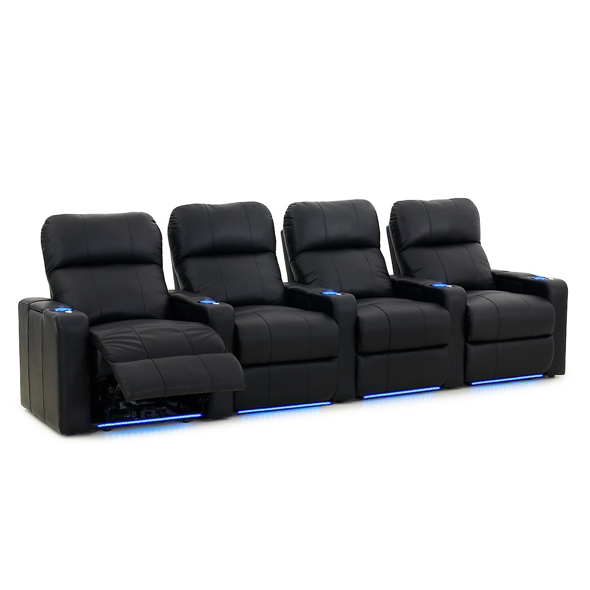 Octane Turbo XL700 Row of 4 Seats, Straight Row in Black Leather with Power Recline
