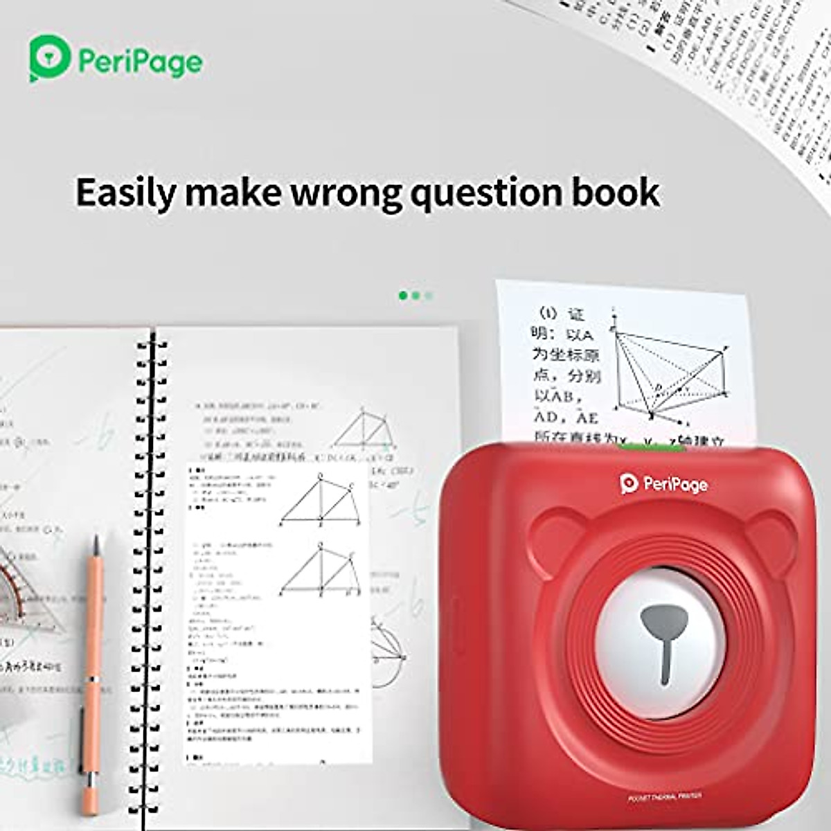 Portable Mini Mobile Phone Photo Memo Printer, 57mm Wireless Bluetooth Thermal Label Printer, Peripage A6 203dpi, Compatible with All Smart Phones, Plus 6 Rolls of Integrated Paper (Red)