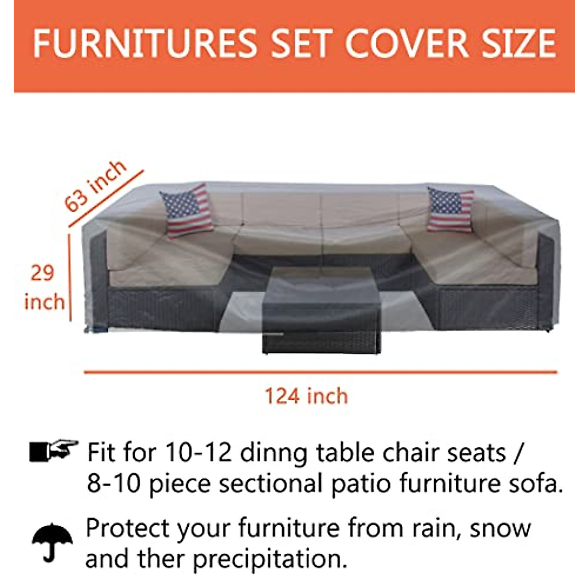 Oslimea Patio Furniture Cover Waterproof Outdoor Sectional Sofa Set Covers Heavy Duty Outdoor Rectangle Table and Chair Set Covers, Dust Proof Furniture Protective Cover Large 124" L x 63" W x 29" H