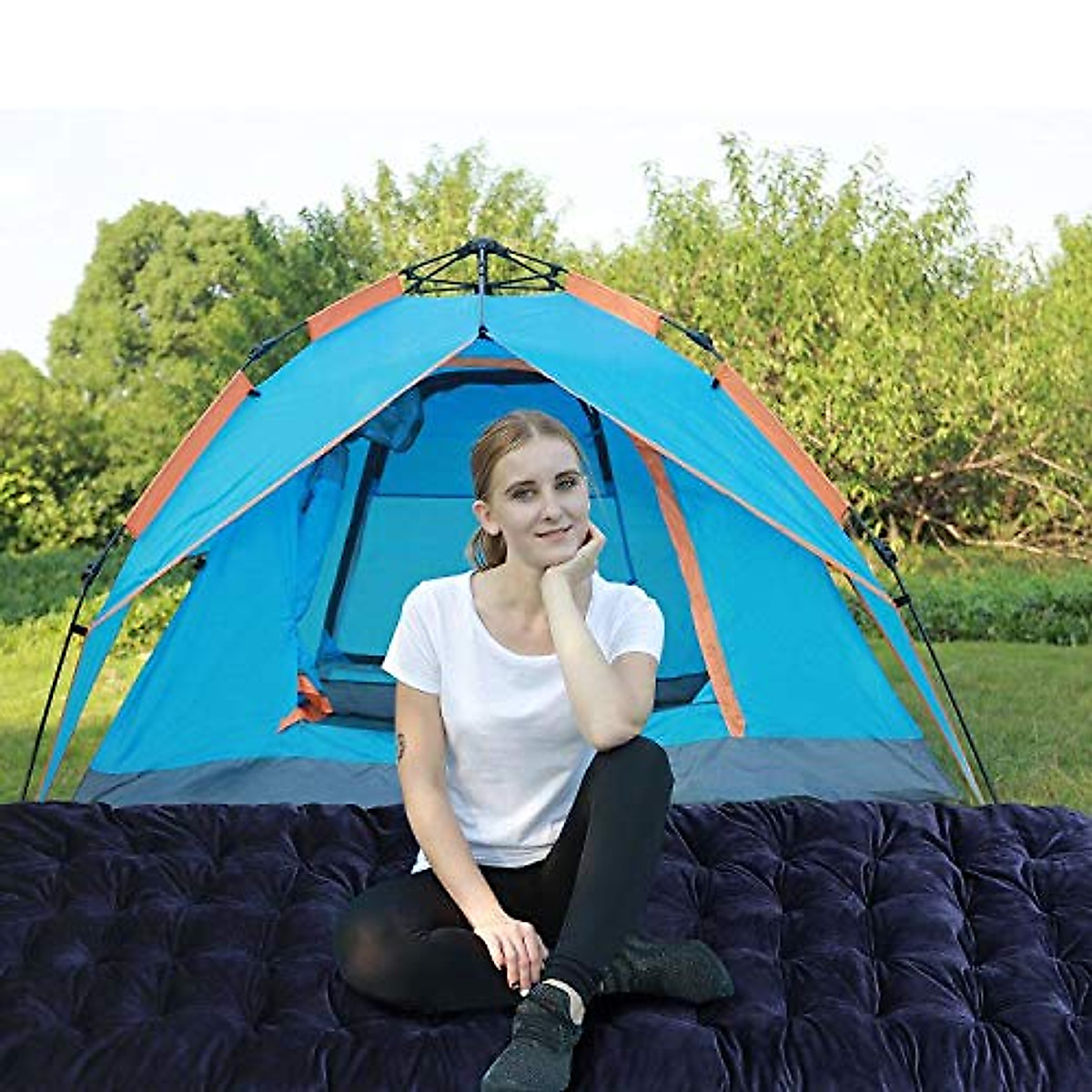 RedSwing XL Cot Mattress Pad, Cot Pads for Camping, 3.2'' Thick Cotton Camping Cot Mattress Pads, Soft and Comfortable, Blue 75"x28"