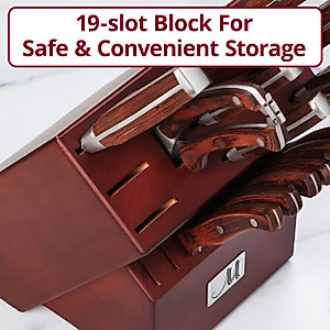 Master Maison Walnut Kitchen Knife Set With Knife Block & Bonus Cleaver | German Stainless Steel Knives With Knife Sharpener & 8 Steak Knives | Butcher Block Knife Sets For Kitchen