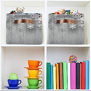 Bolaz Foldable Storage Basket, Cube Organizer Bins Silver Christmas Tree Snowflake Bag Dual Handles for Closet Shelf Christmas 4 one size x1