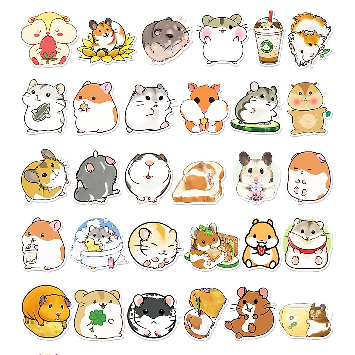 N&S Cartoon Hamster Sticker 50PCS are Suitable for Laptops, Motorcycles, Cars, Phones, Pianos, Guitars, Skateboards, Helmets, Cups, Notebooks, Fashionable Children, Teenagers and Adults Stickers.