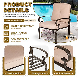 Incbruce Metal Outdoor Dining Chairs Patio Chairs Set of 2, Wrought Iron Chair Steel Frame Restaurant Chair, All-Weather Garden Seating Chair with Arms and Seat Cushions (Brown)