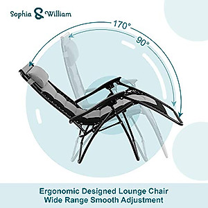 Sophia & Willliam Padded Zero Gravity Chair Recliner Lounge Chair with Free Cup Holder (Grey)