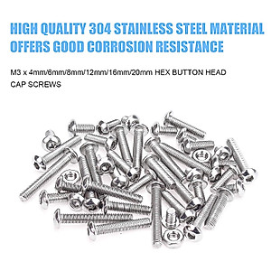 DYWISHKEY 360 Pieces M3 x 4mm/6mm/8mm/12mm/16mm/20mm Stainless Steel 304 Hex Button Head Cap Bolts Screws and Nuts Kit