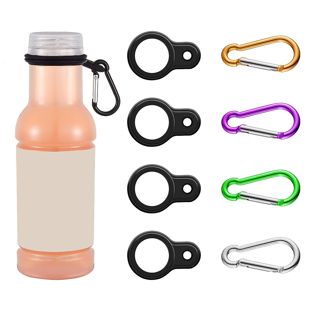 5 Sets Silicone Water Bottle Carrier with 5 Pieces Keychain Clip Key Ring Clip for Outdoor Activities or Daily Use