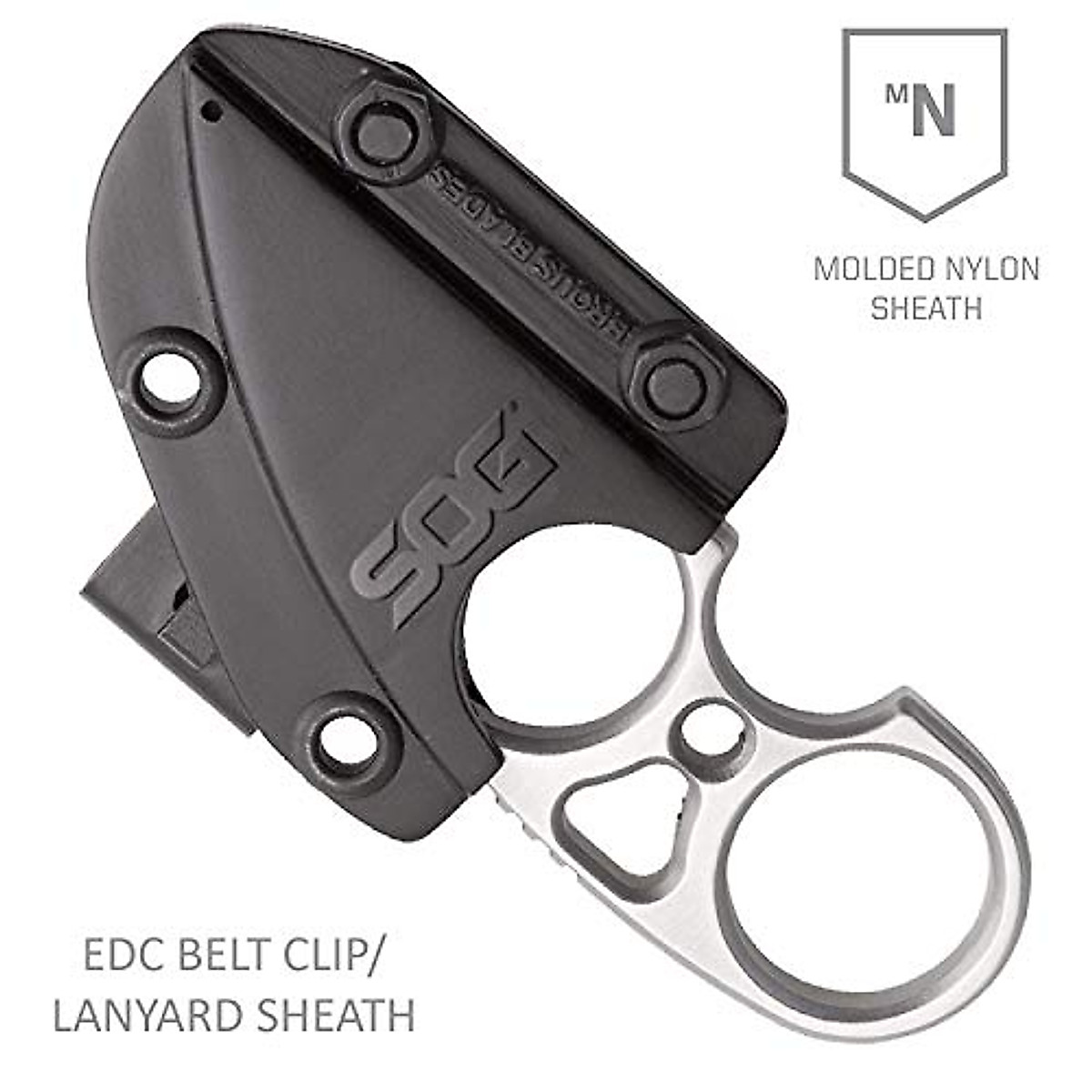 SOG Small Fixed Blade Knives - Snarl 2.3 Inch Sheepsfoot Blade, Belt Knife and Boot Knife w/Survival Knife Sheath and Neck Knife Chain (JB01K-CP)