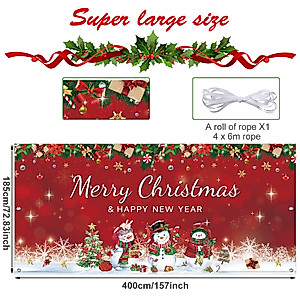 Christmas Snowman Garage Door Banner Cover 6 x 13 ft, Extra Large Fabric Winter Snowman Christmas Backdrop Photo Booth Background Yard Sign for Xmas Holiday Winter New Year Eve Party Supplies