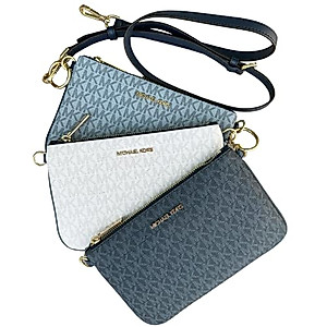 Michael Kors Jet Set Item Medium Triple Pouch Crossbody Bag Navy Blue White MK