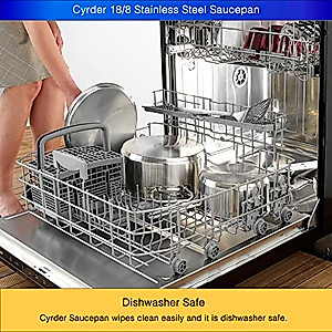 Cyrder 1.5 Quart Saucepan with Steamer Basket, 18/8 Premium Stainless Steel Sauce Pan, Duty Heavy Pot, Easy Pour With Ergonomic Handle, All Clad Tri-Ply Multipurpose Pot